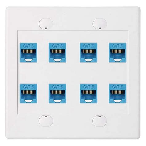 Ethernet Wall Plate 8 Port Double Cat6 RJ45 Network Cable Faceplate Female To Female Blue