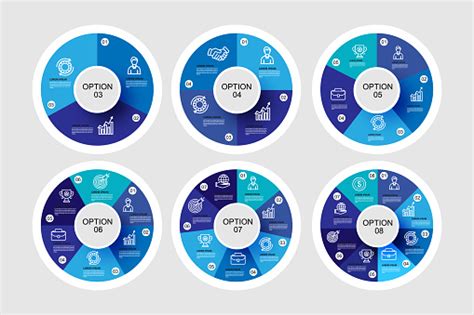 Pie Chart Set Blue Diagram Collection With 3 4 5 6 7 8 Sections Or