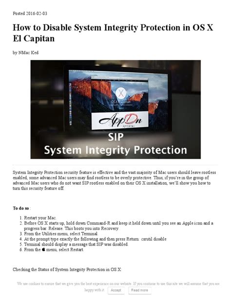 How To Disable System Integrity Protection In Mac Os X El Capitan Download Free Pdf Mac Os