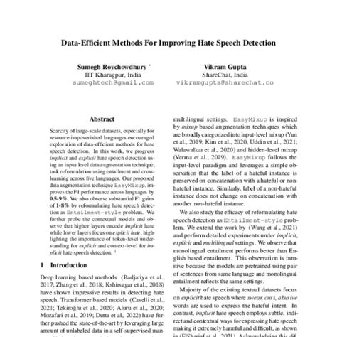 Data Efficient Methods For Improving Hate Speech Detection Acl Anthology