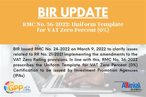 Rmc No 36 2022 Uniform Template For Vat Zero Percent 0