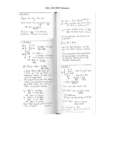 Homework 5 Solutions Electronics I Eel 3302 Docsity