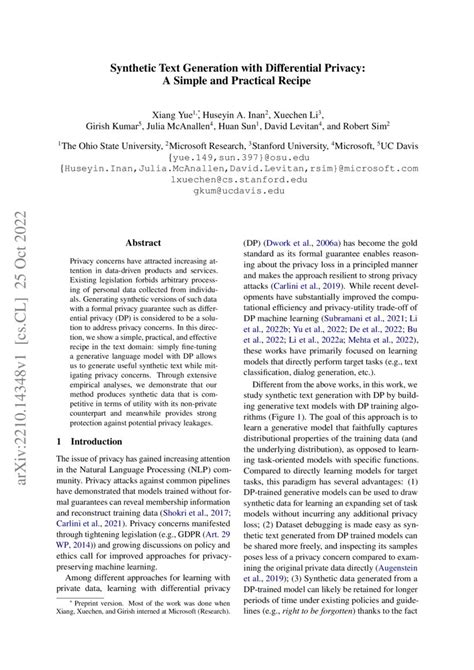 Synthetic Text Generation With Differential Privacy A Simple And Practical Recipe Deepai