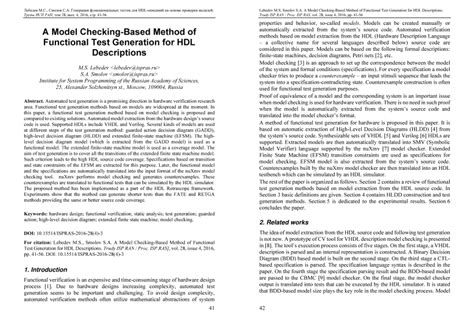 A Model Checking Based Method Of Functional Test Generation For Hdl Descriptions Trudy Isp Ran