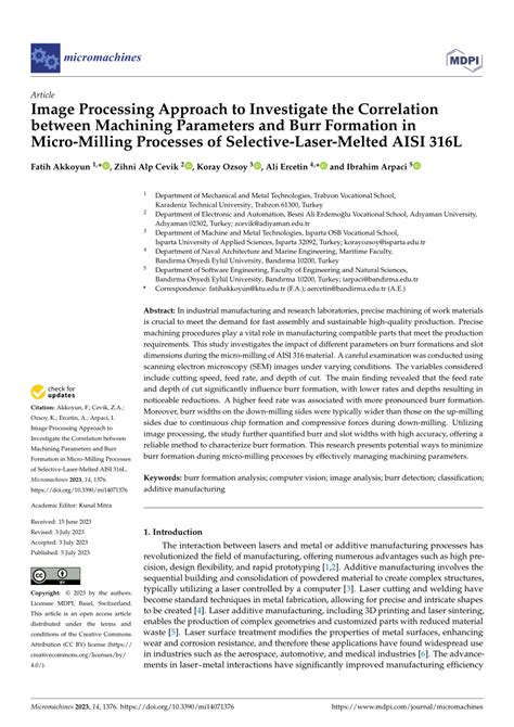 Pdf Image Processing Approach To Investigate The Correlation Between Machining Parameters And