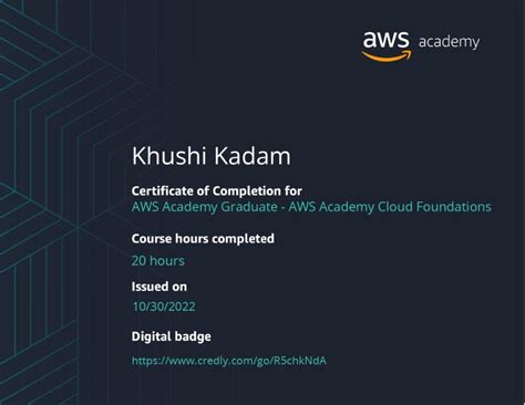 Khushi Kadam On Linkedin Certificate For Completion For Aws Academy