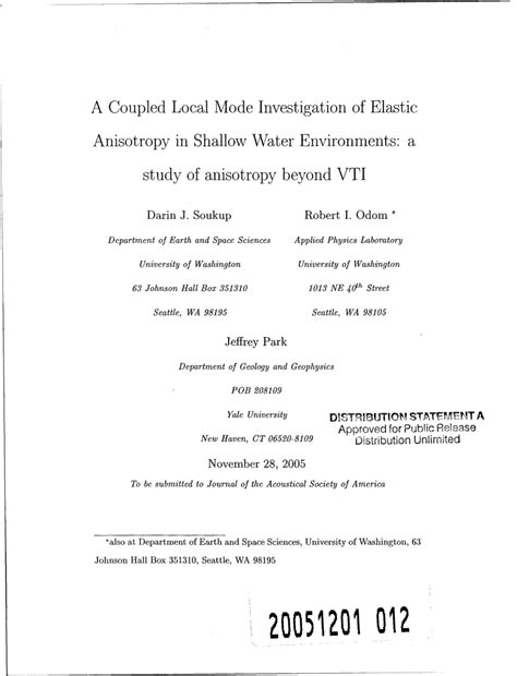 Pdf A Coupled Local Mode Investigation Of Elastic Anisotropy In Shallow Water Environments A