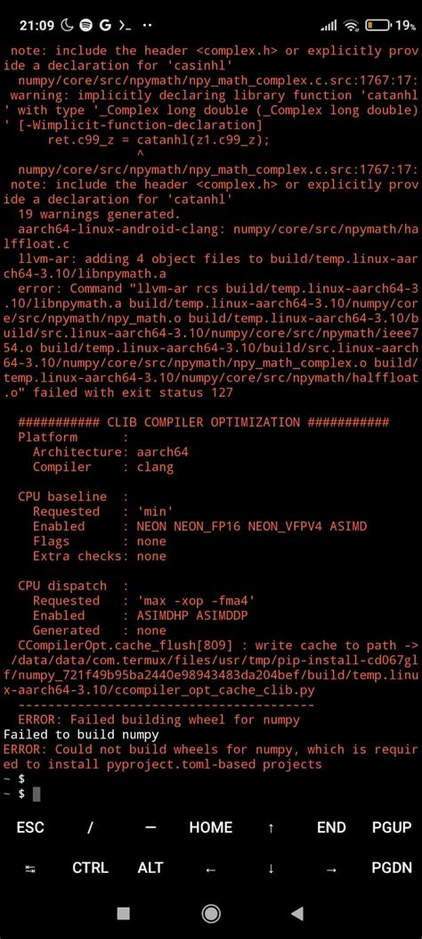 pip install numpy error how can l solve it r termux