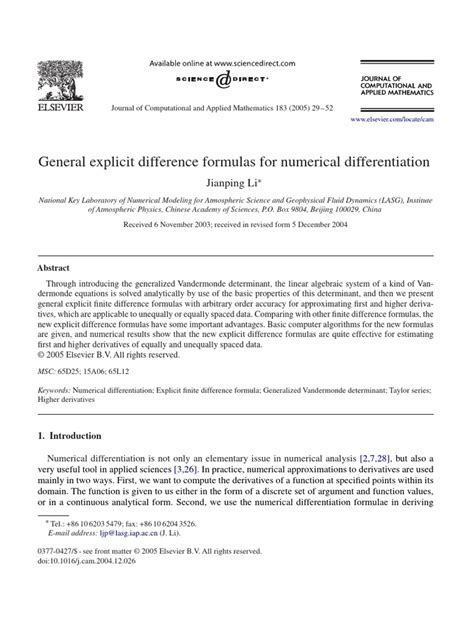 General Explicit Difference Formulas For Numerical Differentiation