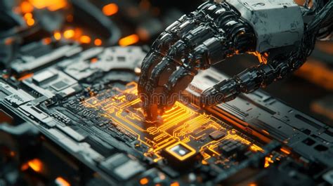 Robotic Hand Interacting With Circuit Board Technology Stock Illustration Illustration Of