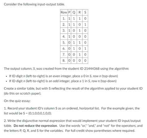 Solved Consider The Following Input Output Table Row P Q R