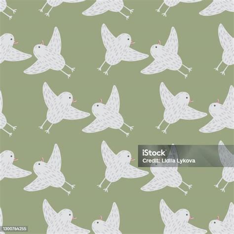 회색 조류 장식으로 매끄러운 손으로 그린 간단한 패턴 녹색 올리브 배경 가능성에 대한 스톡 벡터 아트 및 기타 이미지 가능성