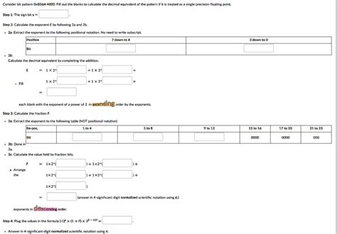 Solved Texts Consider Bit Pattern 0xb56a 4000 Fill Out The Blanks To Calculate The Decimal