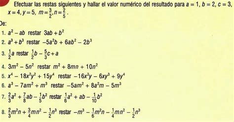 Solved Efectuar Las Restas Siguientes Y Hallar El Valor Numérico Del