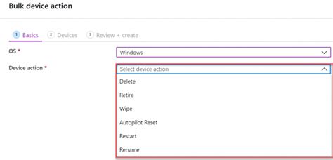 bulk device actions within the microsoft endpoint manager portal
