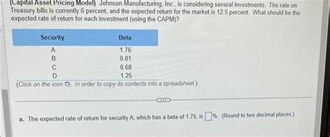 solved expected rate of return using capm a compute the