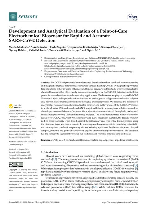 Pdf Development And Analytical Evaluation Of A Point Of Care Electrochemical Biosensor For