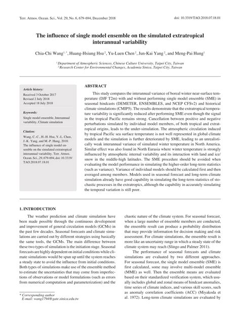 Pdf The Influence Of Single Model Ensemble On The Simulated Extratropical Interannual Variability