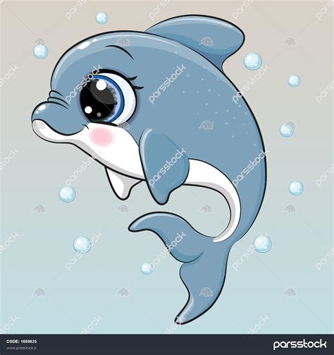 دلفین کارتونی ناز در پس زمینه آبی 1689625