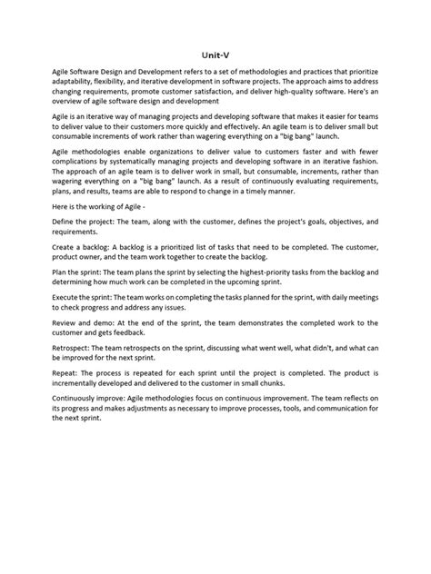 Unit V Pdf Agile Software Development Software Development Process