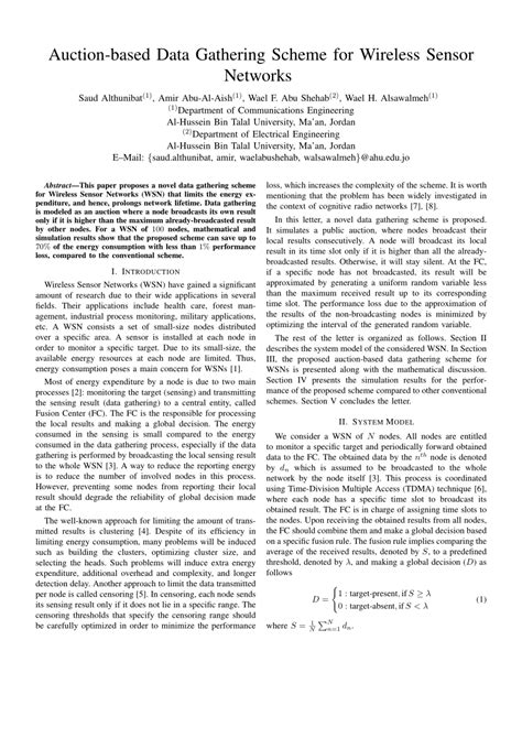 Pdf Auction Based Data Gathering Scheme For Wireless Sensor Networks