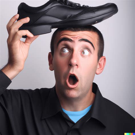 A Man Surprised Because He Has A Shoe On Top Of His Head Rdalle2