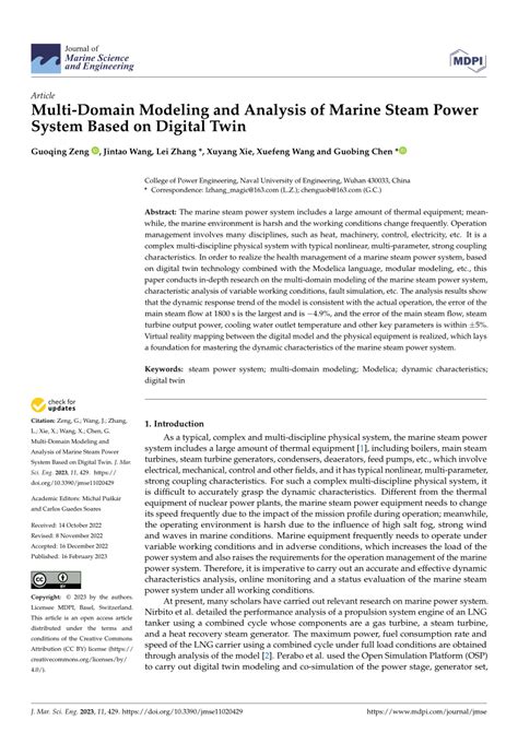 Pdf Multi Domain Modeling And Analysis Of Marine Steam Power System Based On Digital Twin