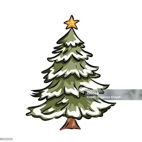 손에 별이 달린 손으로 그린 크리스마스 트리 축제 휴일 장식 벡터 일러스트 레이 션에 딱 맞습니다 겨울에 대한 스톡 벡터 아트 및 기타 이미지 Istock