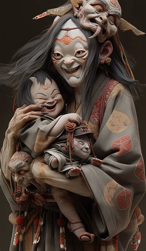 Futakuchi Onna Evil Japaneese Yokai Character Art Scary Art Concept Art Digital
