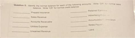 Solved Question Identify The Normal Balance For Each Of Chegg