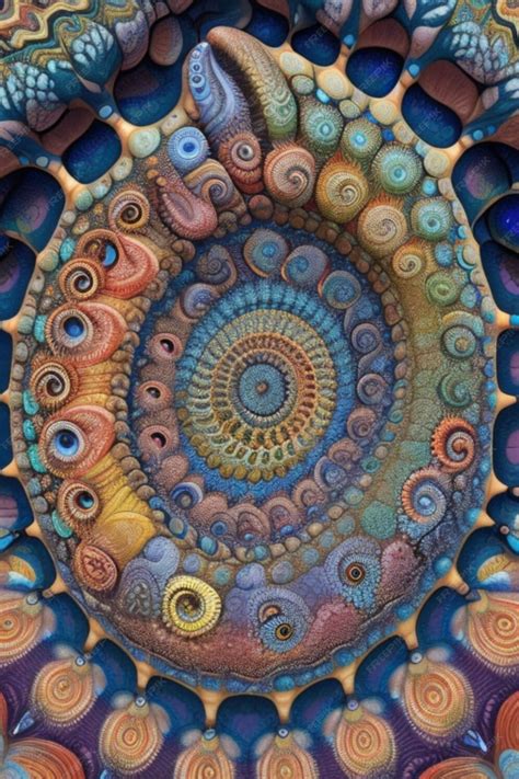 Premium Ai Image A Vibrant Intricate Design Of An Ancient Mollusk Fossil Rendered In A