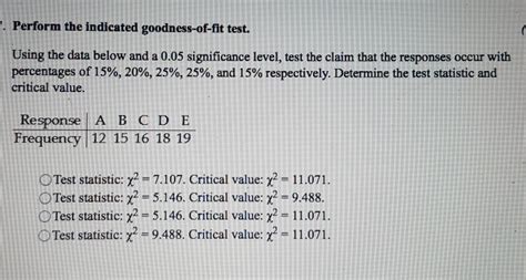 Solved Perform The Indicated Goodness Of Fit Test Using