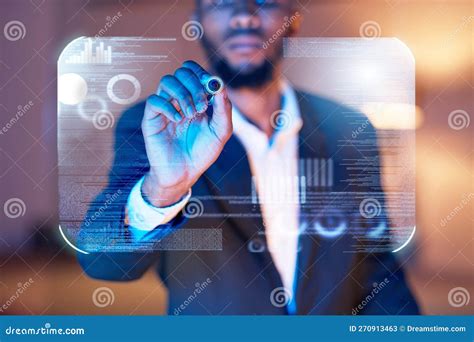 hologram digital and touchscreen with hands of man for 3d interface
