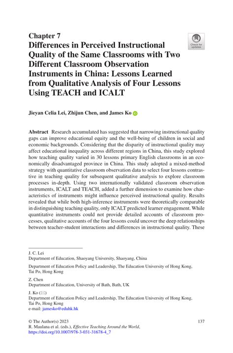 Pdf Differences In Perceived Instructional Quality Of The Same Classrooms With Two Different