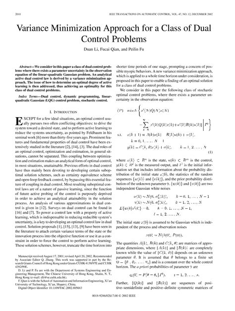 Variance Minimization Approach For A Class Of Dual Control Problems Ieee Journals And Magazine