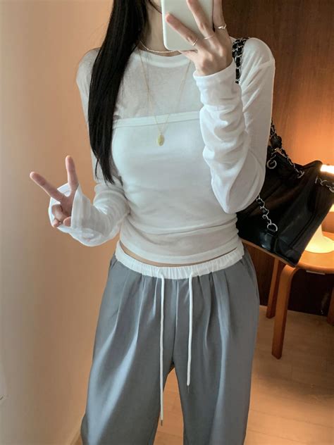 써머데이즈 롤리 여성 간절기 피치 텐셀 뷔스티에 긴팔 티셔츠 레이어드 세트 여리핏 부드러운 이너 시스루 티셔츠 4color