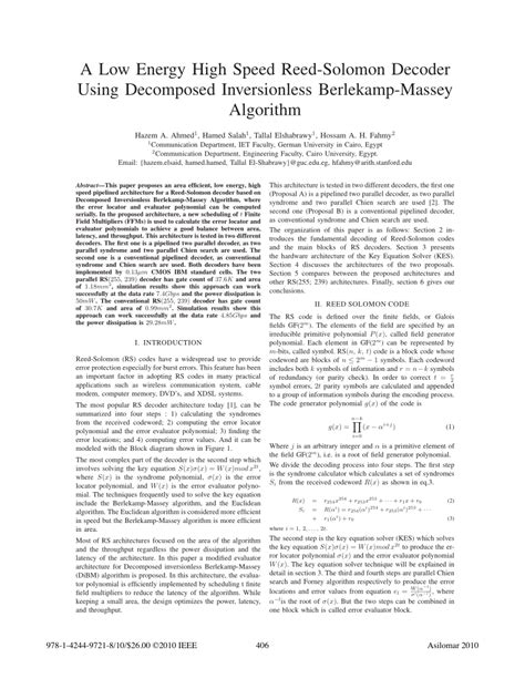 Pdf A Low Energy High Speed Reed Solomon Decoder Using Decomposed
