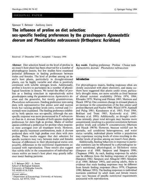 Pdf The Influence Of Proline On Diet Selection Sex Specific Feeding