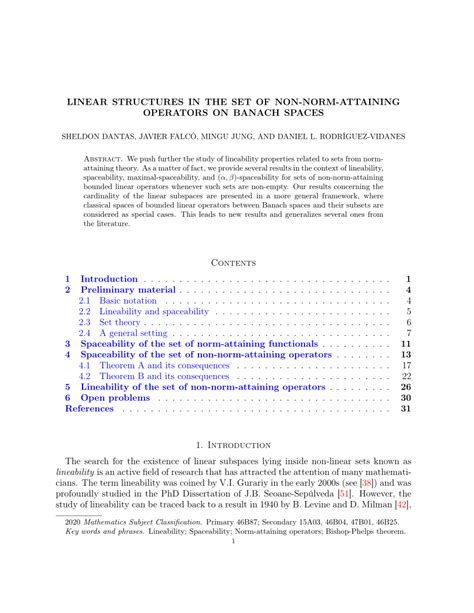 Pdf Linear Structures In The Set Of Non Norm Attaining Operators On