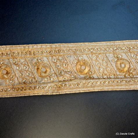 Gold Trim Embellished Trim Flower Trim Gold Fabric Trim Etsy