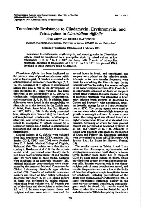 Pdf Transferable Resistance To Clindamycin Erythromycin And Tetracycline In Clostridium