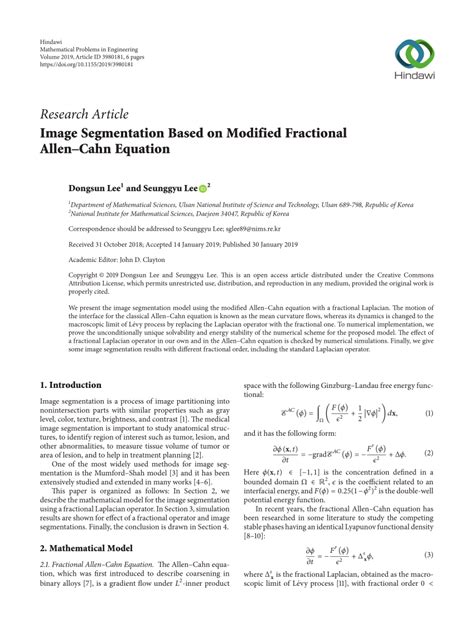 Pdf Image Segmentation Based On Modified Fractional Allen Cahn Equation