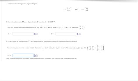 Solved A Is A 2 X 2 Matrix With Eigenvalue Eigenvector