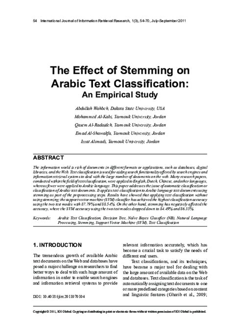Pdf The Effect Of Stemming On Arabic Text Classification محمد احمد