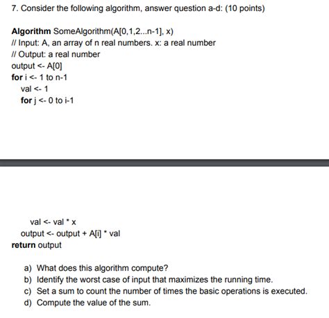 Solved Consider The Following Algorithm Answer Question Chegg Com