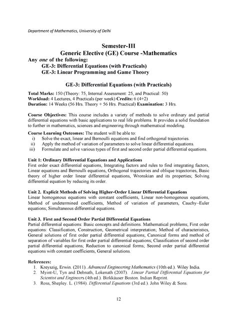 Syllabus Ge 3 Differential Equations With Practicals Department Of Mathematics University