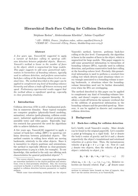 pdf hierarchical back face culling for collision detection