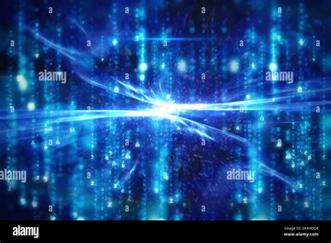 Abstract Illustration Of Glowing Light Trails Over Data Processing