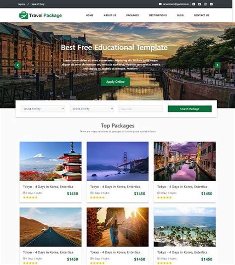 Download Free Tour Package HTML Website Template Tour Packages Templates Holiday Tours
