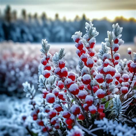 «Заморозки, куст брусники в снегу, …» — картинка создана в Шедевруме